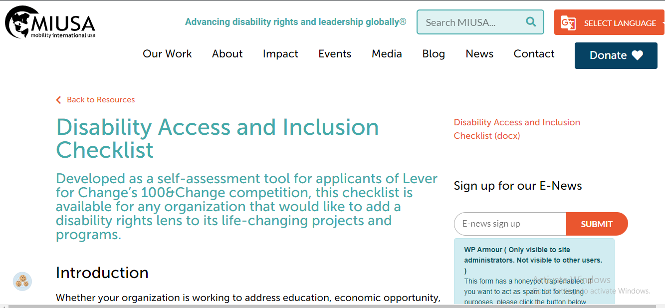 Disability Access and Inclusion Checklist - MIUSA